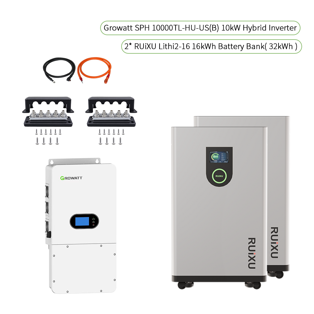 Growatt SPH 10000TL-HU-US (B) 10kW Hybrid Inverter + 2*RUiXU Lithi2-16 – self2solar
